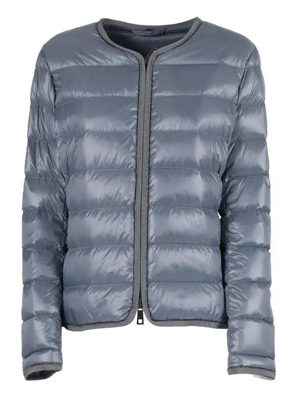 FAY Piuma Light Jacket With Grosgrain And Chain Detailing - Blu