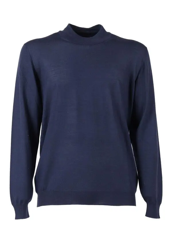 Fedeli Long Sleeve Knitted Mock Neck Sweater - Blu