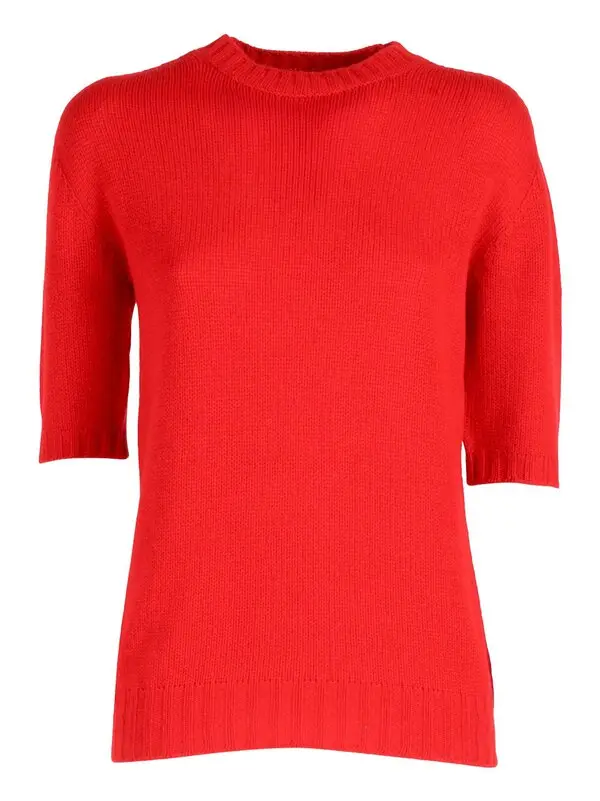 Fabiana Filippi Cashmere Gauze Short Sleeve Top - Red