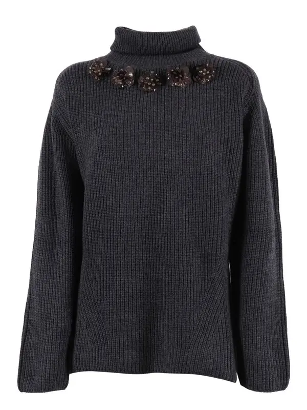 P.a.r.o.s.h High Neck Knit Top With Embroidery - Other