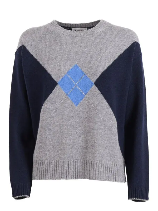 KANGRA Intarsia Rombo Crewneck - Blu
