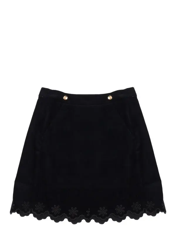 Chloé Floral Embroidered Velvet Skirt - Blu