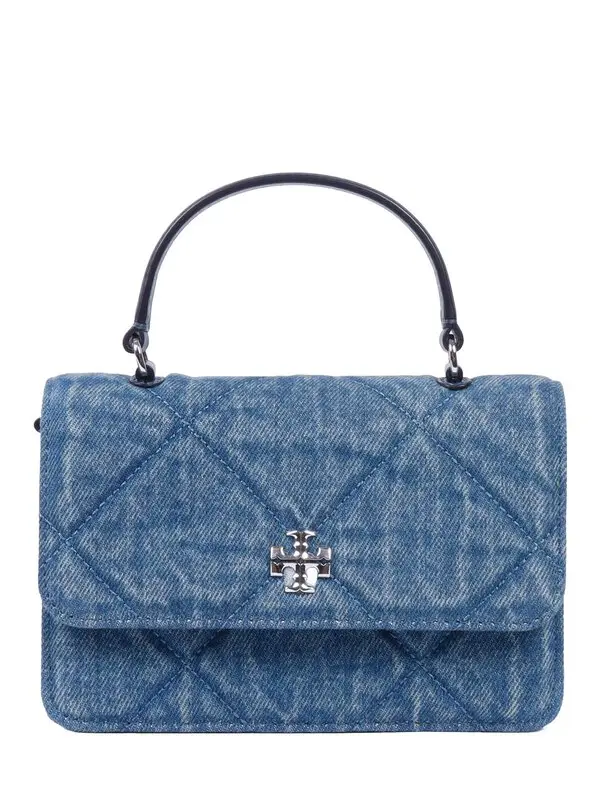 Tory Burch Kira Diamond Quilt Denim Mini Top Handle Chain Wallet - Blu
