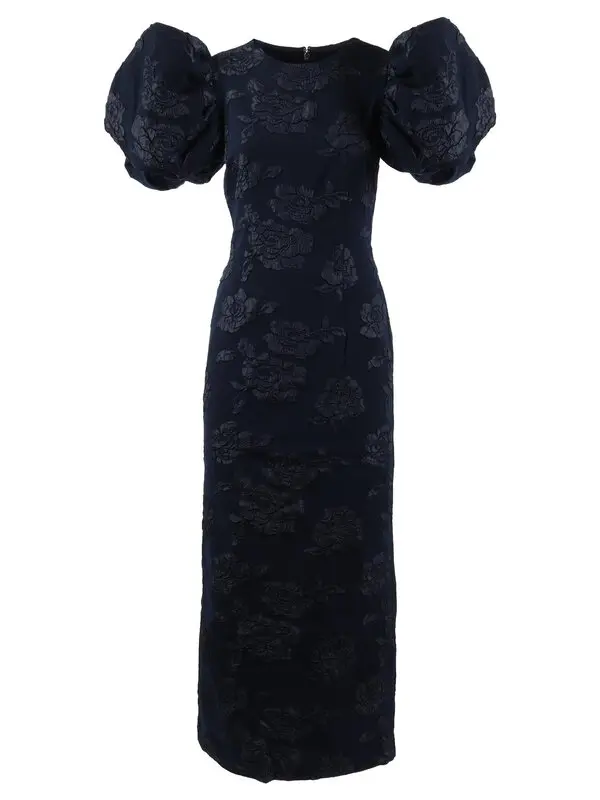 ROTATE BY BIRGER CHRISTENSEN Jacquard Puff Sleeve Midi Dress - Blu