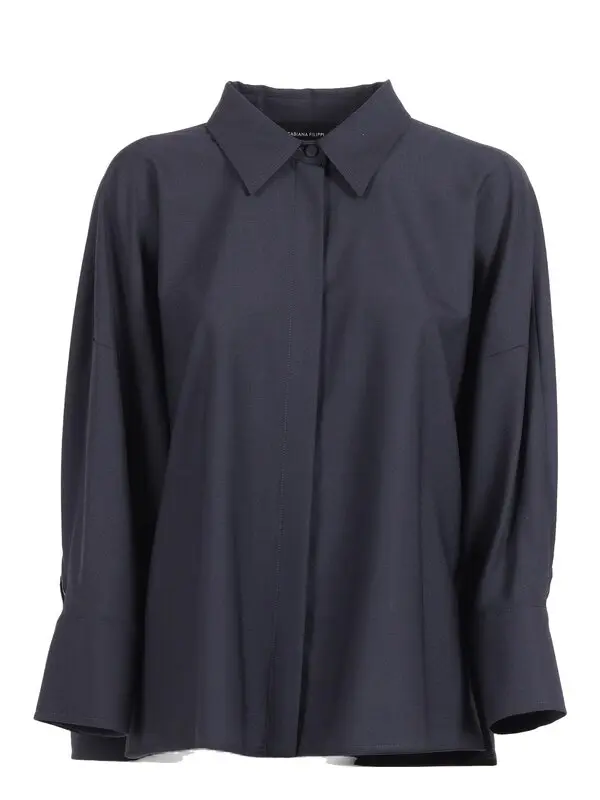 Fabiana Filippi Cropped 3/4 Sleeve Shirt With Diamante Detail - Blu