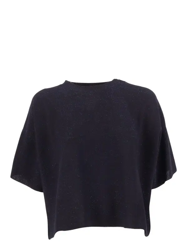 Fabiana Filippi Maxi T Shirt In Cotone Organico Chicco Riso Lurex Color Notte - Blu