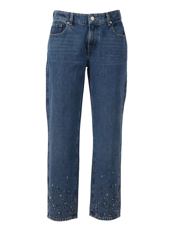 7 For All Mankind Calie Straight Ankle Jeans With Crystals And Studs - Blu