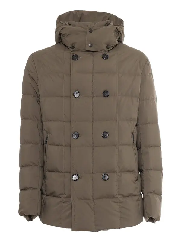 FAY Double-breasted Padded Jacket With Hood - Green
