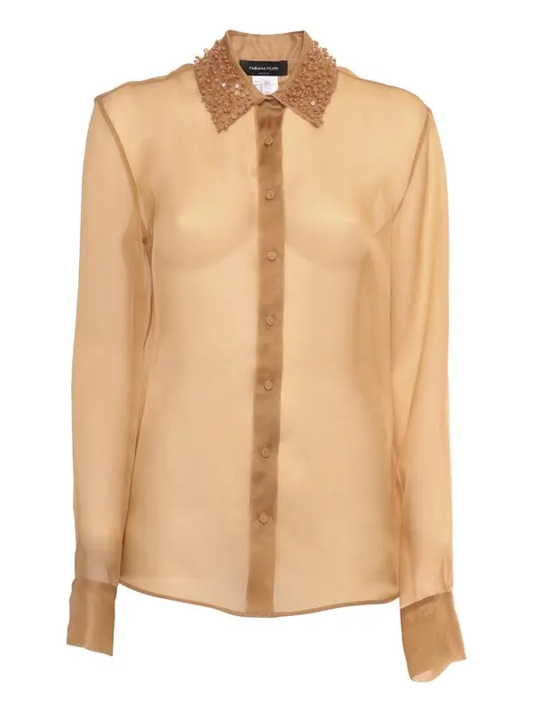 Fabiana Filippi Organza Shirt With Embroidered Collar - Red