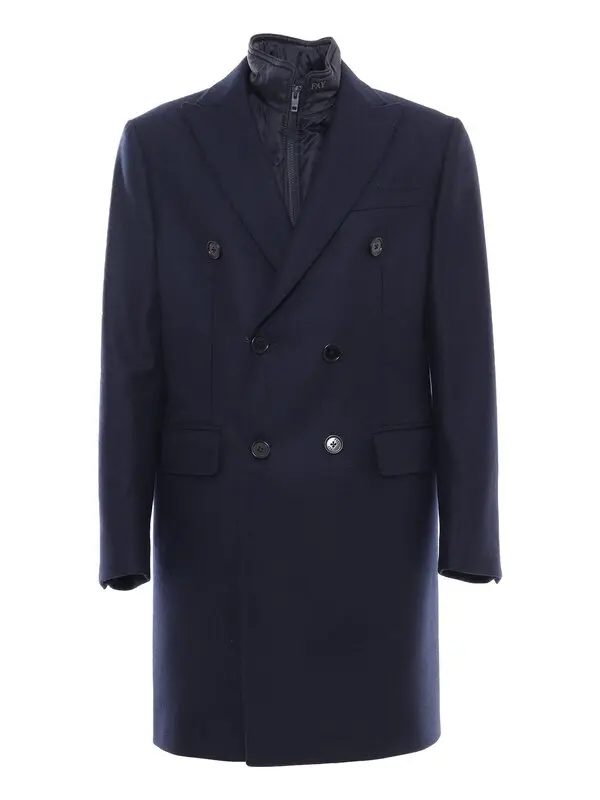 FAY Double-breasted Coat With Vest - Blu