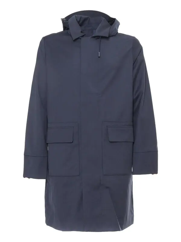 K-WAY Poirol Tech Wool Blend 3/4 Length Coat - Blu