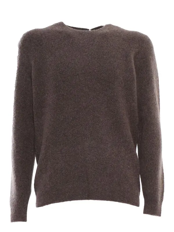 Fedeli Knitted Crew Neck Long Sleeve Sweater - Red