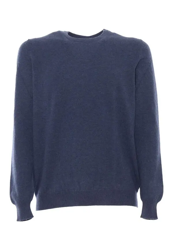 Fedeli Knitted Long Sleeve Crew Neck Sweater - Blu
