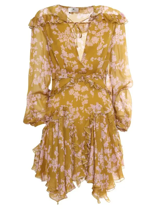 Elisabetta Franchi Floral Print Silk Midi Dress - Yellow