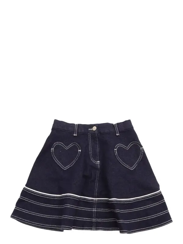 Monnalisa Denim Skirt With Heart Pockets - Blu