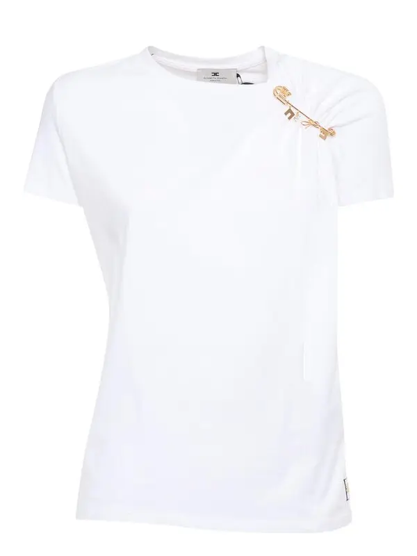 Elisabetta Franchi T-shirt With Brooch - White