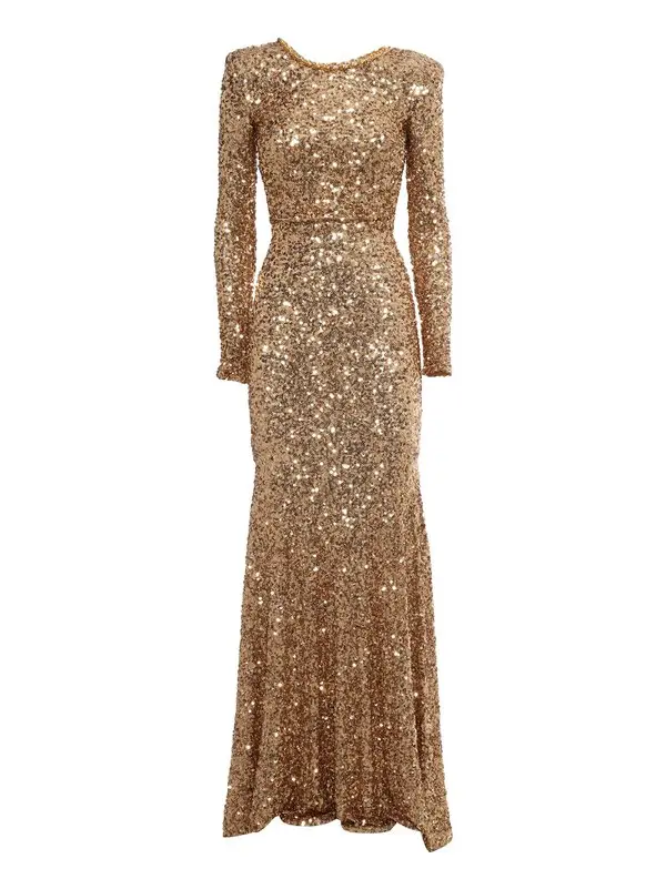 Elisabetta Franchi Long Sleeve Dress - Gold