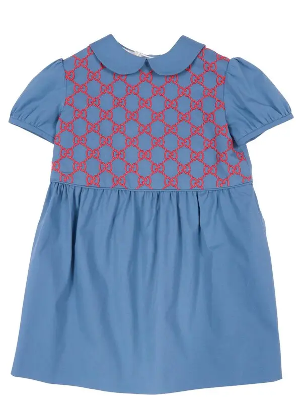 Gucci S/s Dress Stretch Cotton Popel - Blu