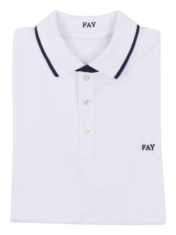 FAY Polo With Striped Collar - White