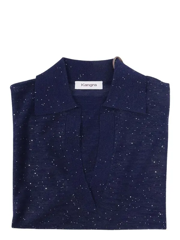 KANGRA Short Sleeve Polo Shirt With Sequins - Blu