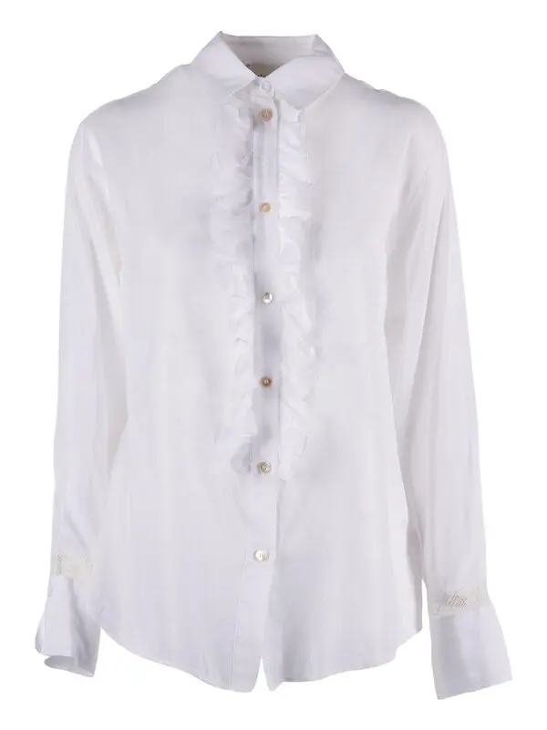 FORTE_FORTE Voile And Lace Shirt With Ruffle Detail - Blue