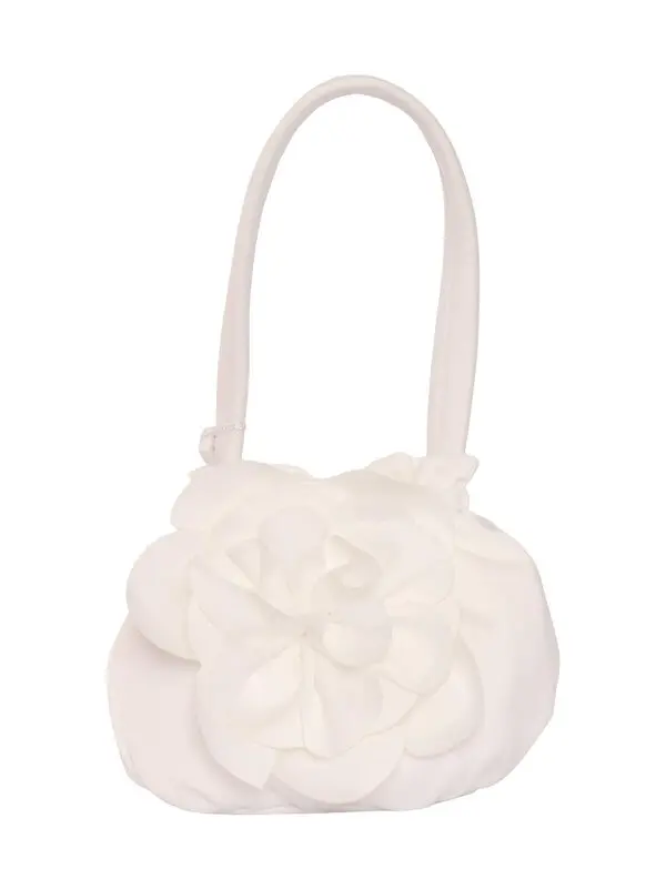 MAGIL Satin Handheld Bag With Floral Applique - White
