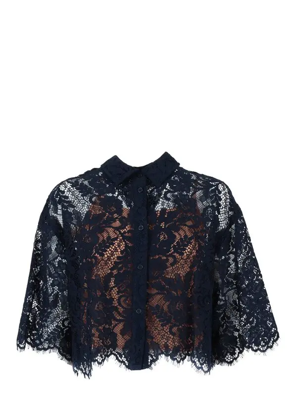 Michael Kors Corded Lace Short Sleeve Shirt - Blu