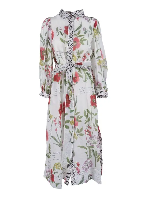SHIRTAPORTER Abito Chemisier With Floral Print And Belt - White