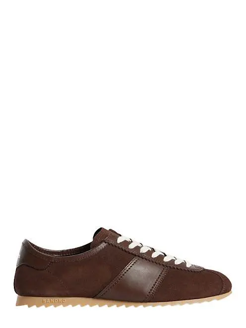 Sandro Leather And Suede Low Top Trainers - Chocolate