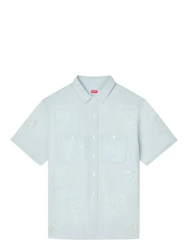 Kenzo Cartoon` Embroidered Short Sleeve Shirt - Blue