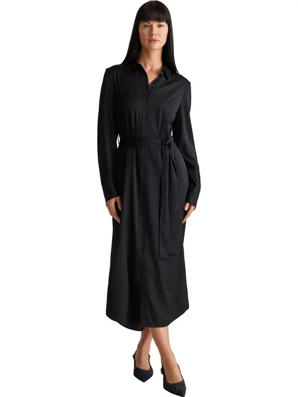 Quince Washable Stretch Silk Maxi Shirt Dress - Black