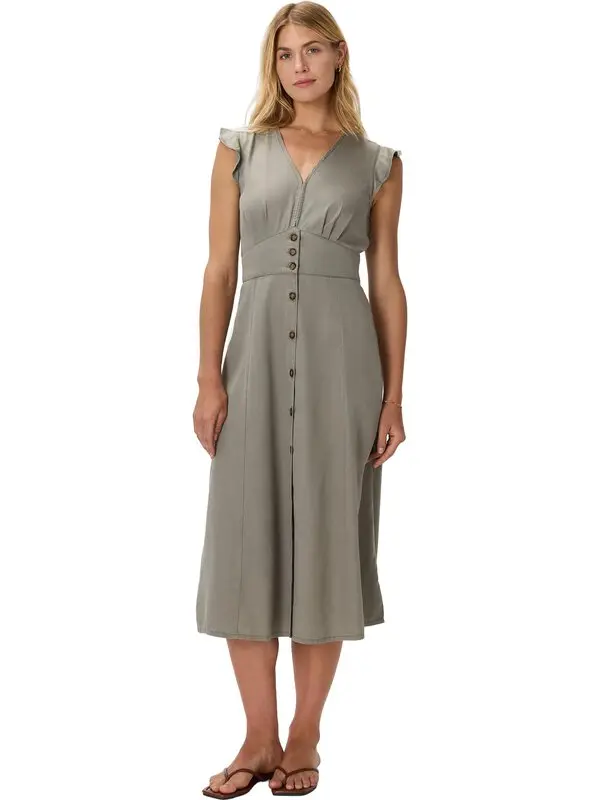 Quince Vintage Wash Tencel Button Front Midi Dress - Olive