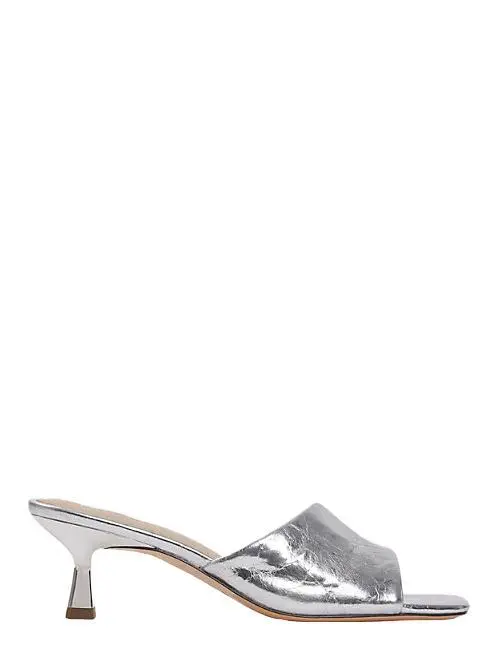 Sandro Crinkled-texture Metallic-leather Heeled Mules - Silver