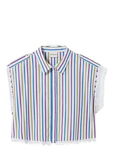 Claudie Pierlot Striped Lace-trim Cotton Shirt - Multicolored
