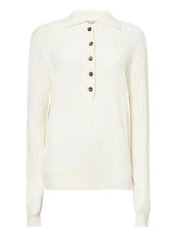 BLAZÉ MILANO Alegria Cable-knit Silk And Cotton-blend Polo Top - Cream