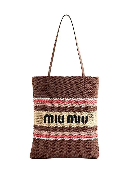 Miu Miu Embroidered-logo Crochet Tote Bag - Tabacco+fragola+nat