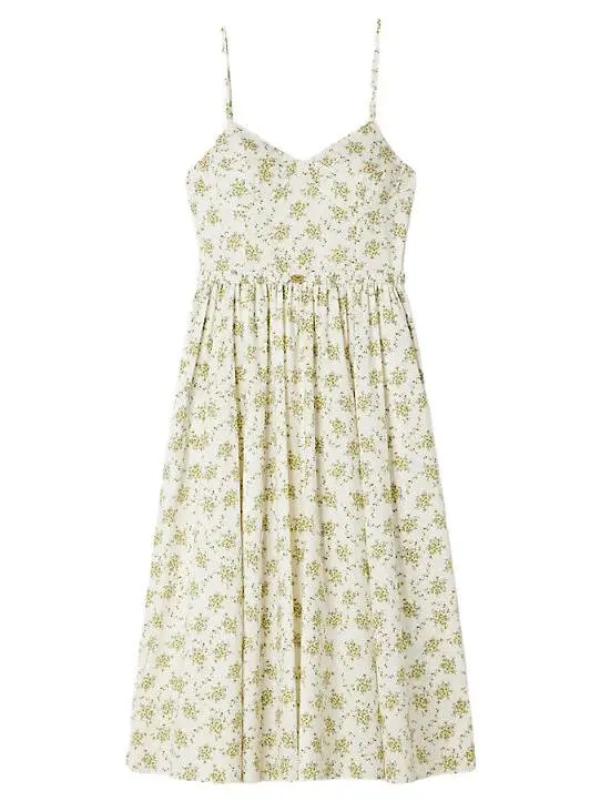 Sandro Floral-print Cotton Midi Dress - Olive / Ecru