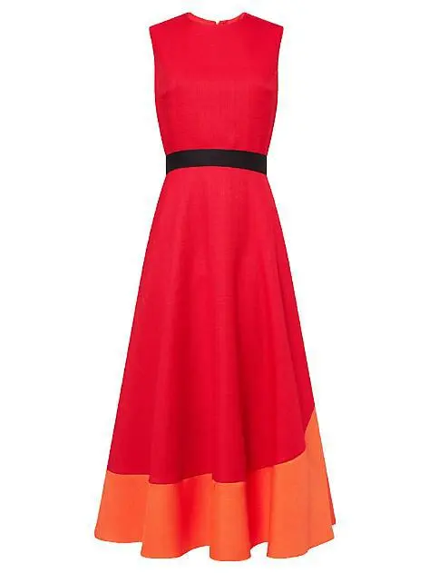 ROKSANDA Mire Belted Woven Midi Dress - Bennett Red Venetian Red