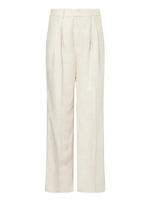 Good American Wide-leg Pressed-pleat Linen Trousers - Oat