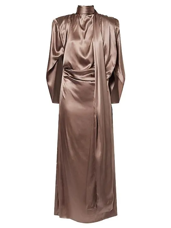 MUGLER Draped Long-sleeve Midi Dress - Taupe