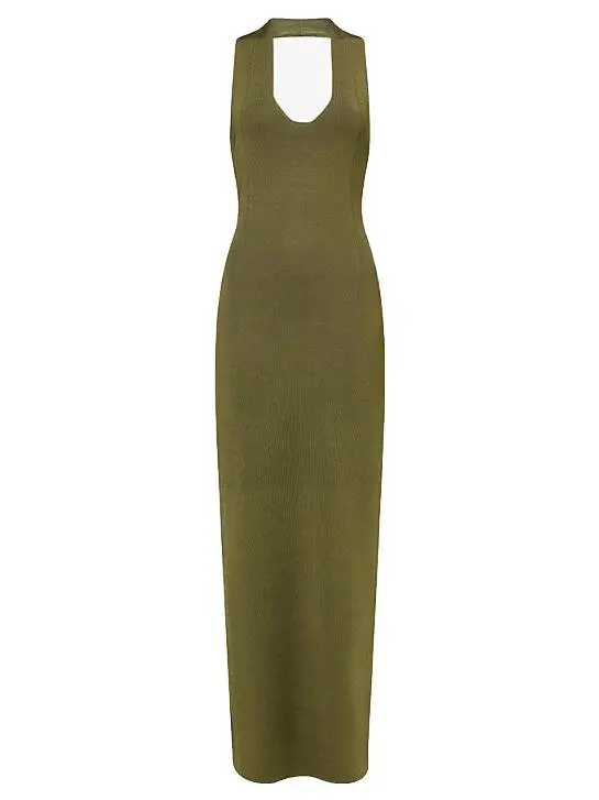 Khaite Mahi Halter-neck Stretch-woven Midi Dress - Olive