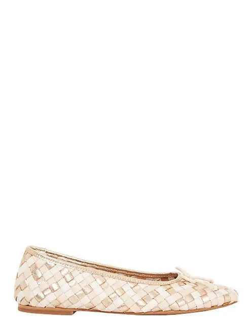 DUNE Woven Leather Ballet Flats - Cream Leather