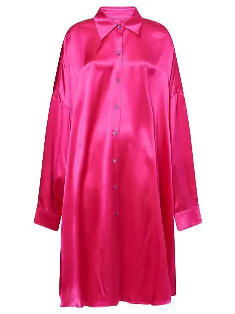 Dries Van Noten Dasia Silk Shirt Dress - Fuchsia