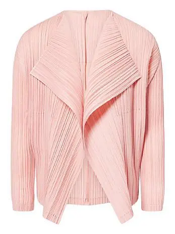 Issey Miyake Exaggerated-lapel Ramie Pleats Knitted Cardigan - Coral Pink