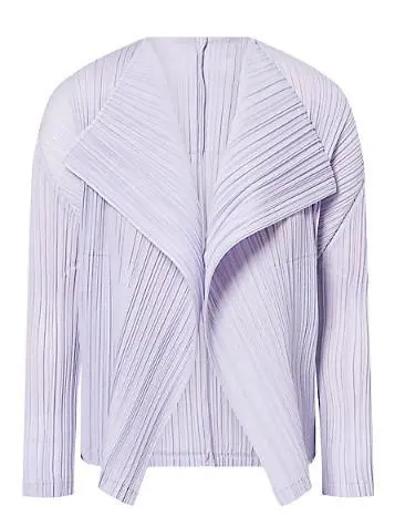 Issey Miyake Exaggerated-lapel Ramie Pleats Knitted Cardigan - Light Purple
