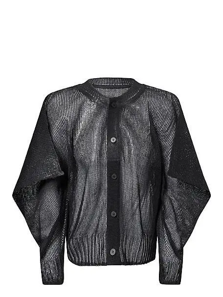 Issey Miyake Cialda Exaggerated-shoulder Linen-blend Cardigan - Dark Navy