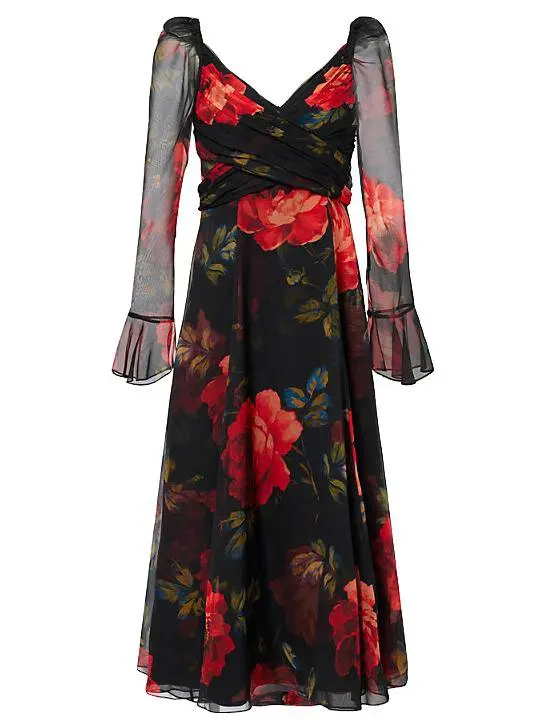Carolina Herrera Floral-print Silk Midi Dress - Black Multi