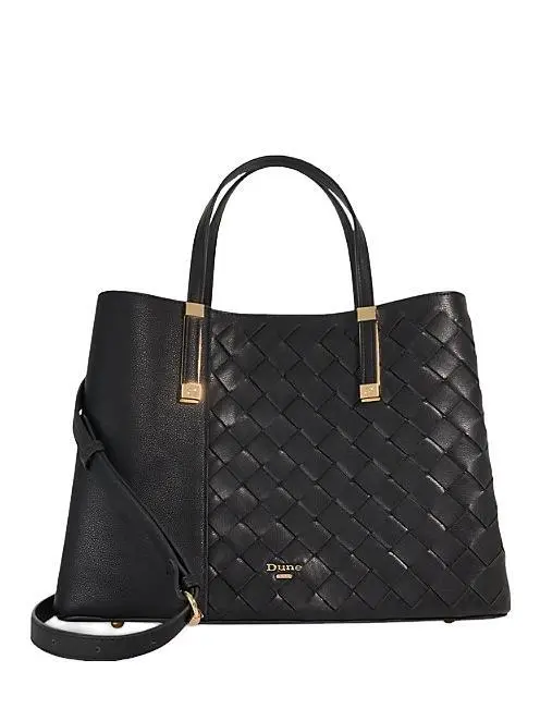 DUNE Leather Woven Tote Bag - Black Leather Mix