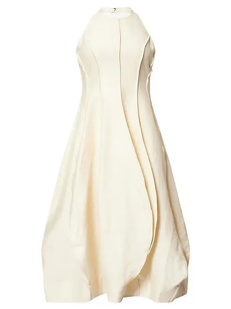 ROHE FRAMES Low-back Tulip Linen-blend Midi Dress - Butter