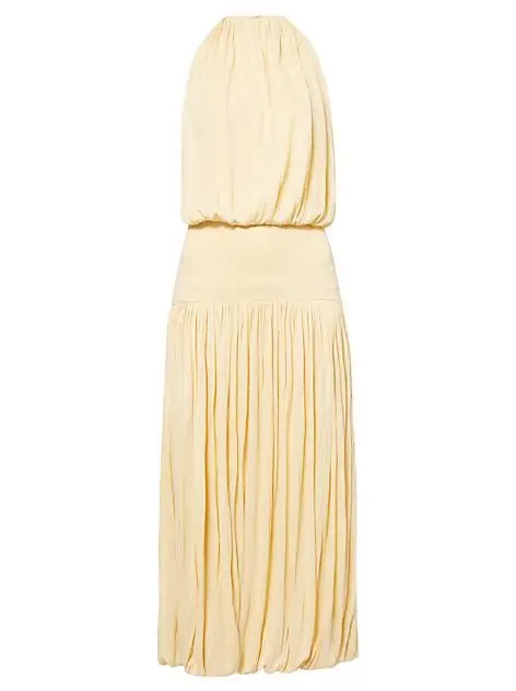TOTEME High-neck Gathered Jersey Midi Dress - Champagne